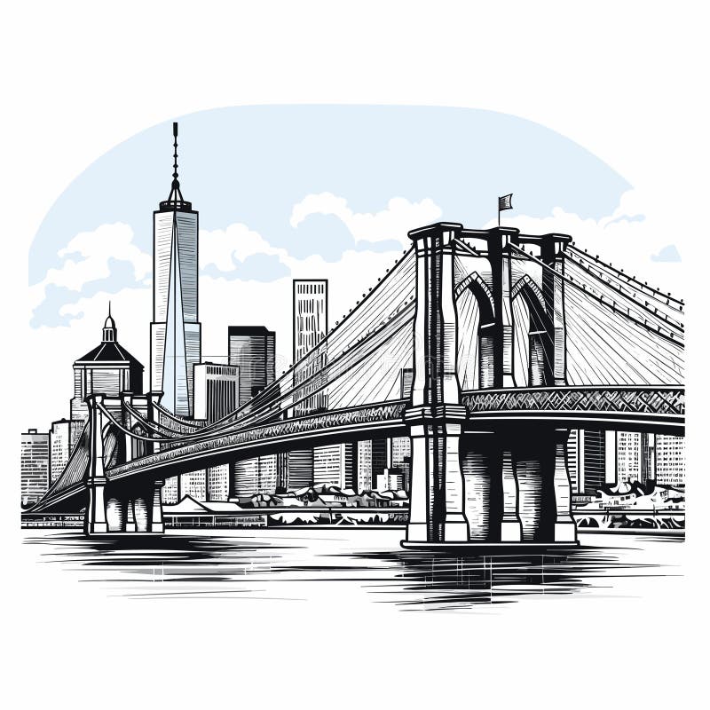 Brooklyn Bridge. Brooklyn Bridge Hand-drawn Comic Illustration. Vector ...