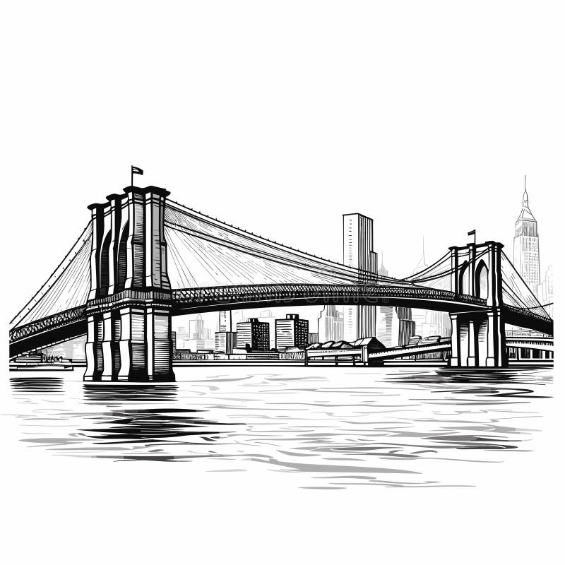 Brooklyn Bridge. Brooklyn Bridge Hand-drawn Comic Illustration. Vector ...