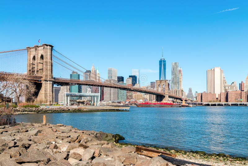 Brooklyn Bridge and Lower Manhattan Stock Image - Image of brooklyn ...