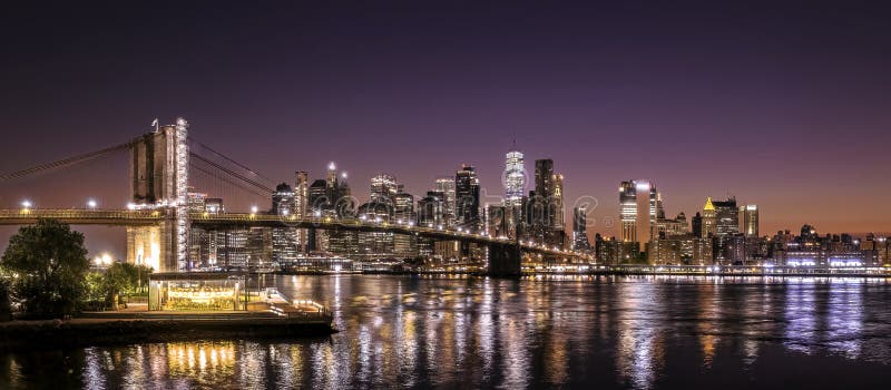 Brooklyn Bridge and Lower Manhattan Sunset Stock Image - Image of ...