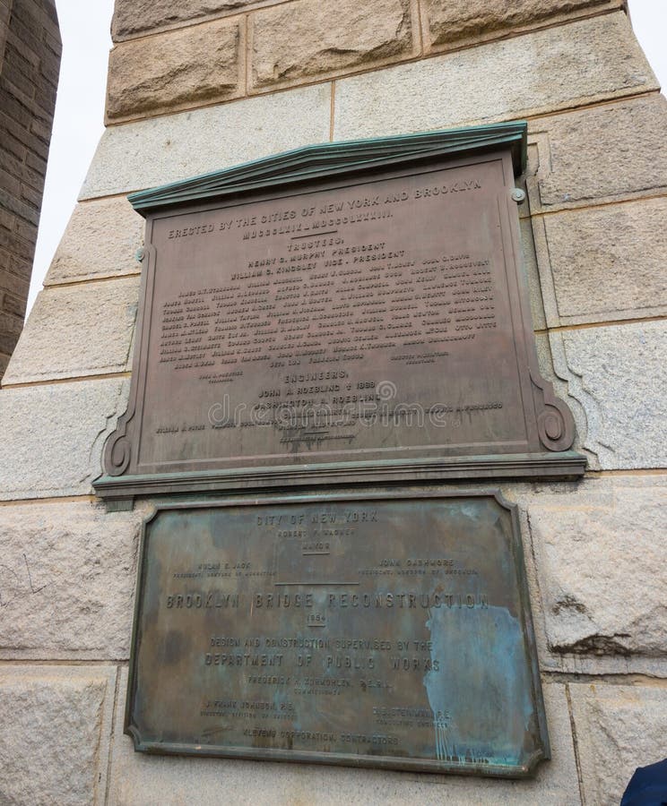 Brooklyn Bridge Memorial Tablet Editorial Stock Photo - Image of ropes ...