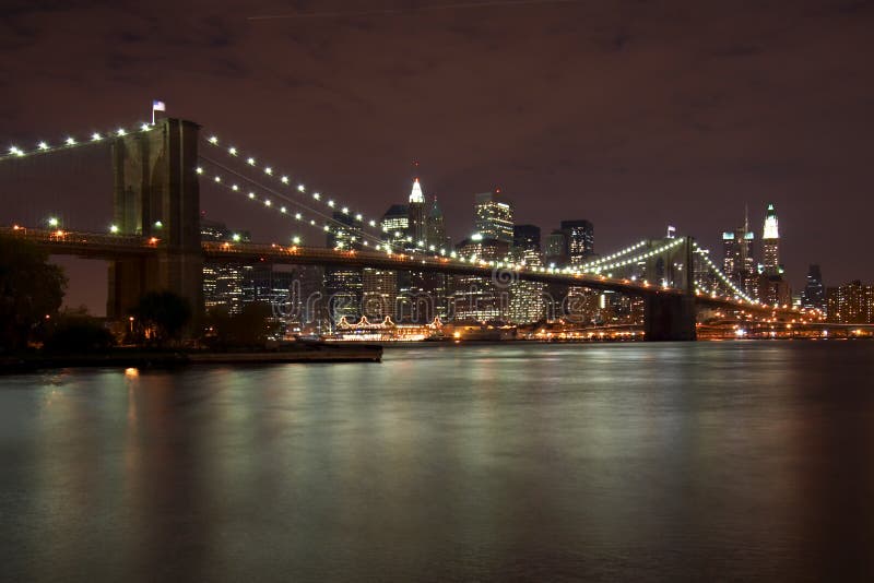 Brooklyn Bridge at Night stock image. Image of business - 3289539