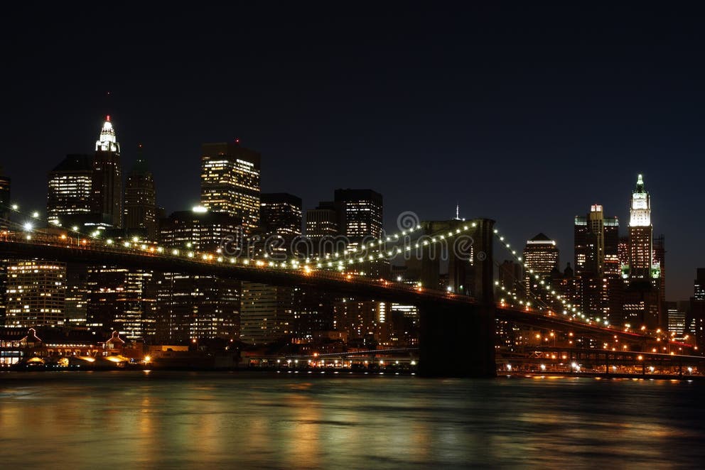 Brooklyn Bridge at night stock photo. Image of city, famous - 6014124