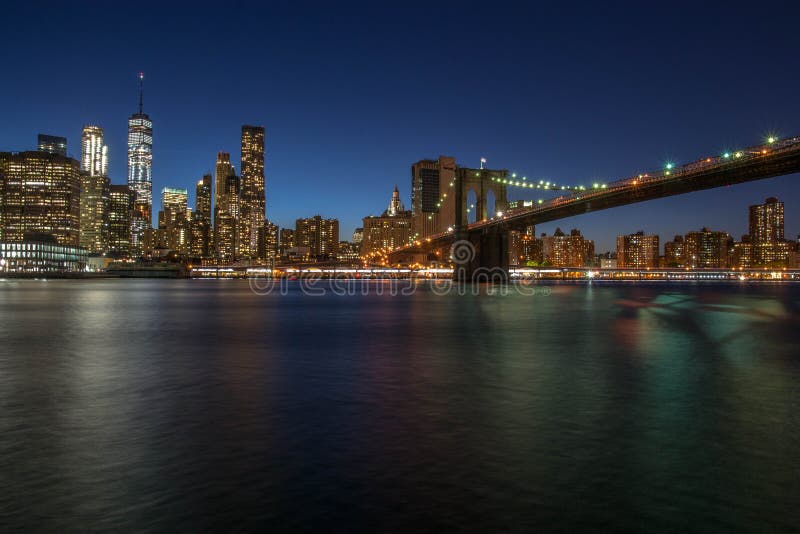 Brooklyn Bridge at Night editorial stock photo. Image of bridge - 118355663