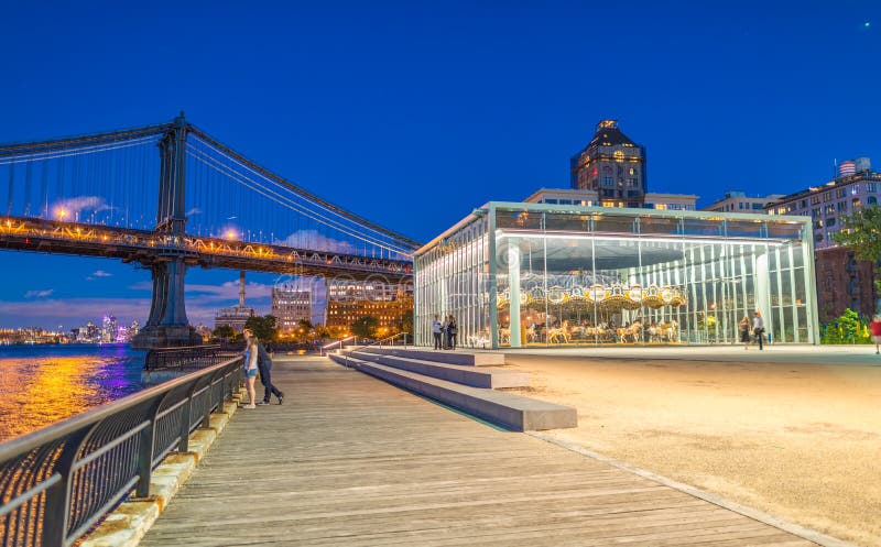 Brooklyn Bridge Park At Night With Manhattan Bridge In Background Stock ...