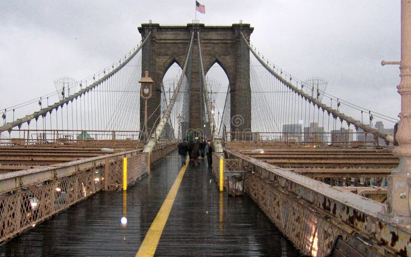 Brooklyn Bridge with the Rain, New York Stock Photo - Image of landmark ...