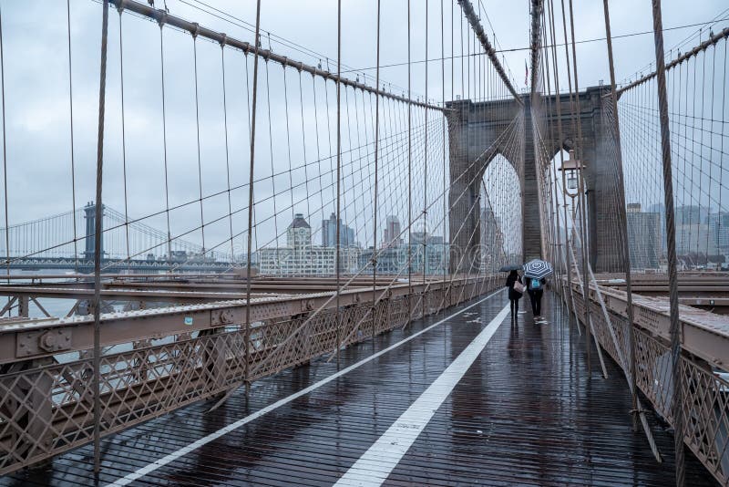Brooklyn Bridge at Rainy Day in New York. USA Stock Image - Image of ...