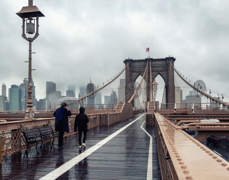 Brooklyn Bridge at Rainy Day in New York. USA Stock Photo - Image of ...