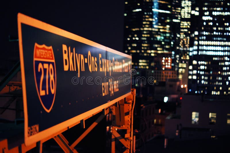 Brooklyn Bridge Road Sign at Night Editorial Stock Photo - Image of ...