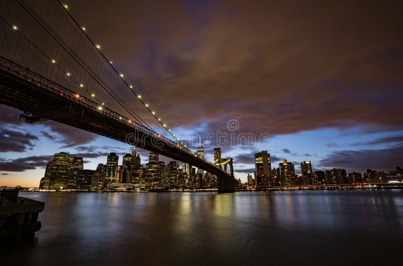 Brooklyn Bridge, Seen from Dumbo Park at Sunset Stock Image - Image of ...