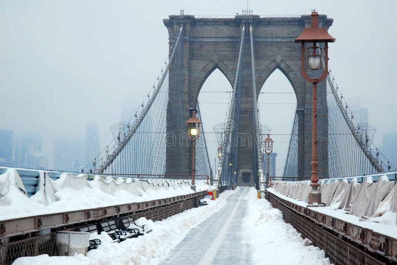 Brooklyn Bridge in Snow stock photo. Image of holiday - 77164856