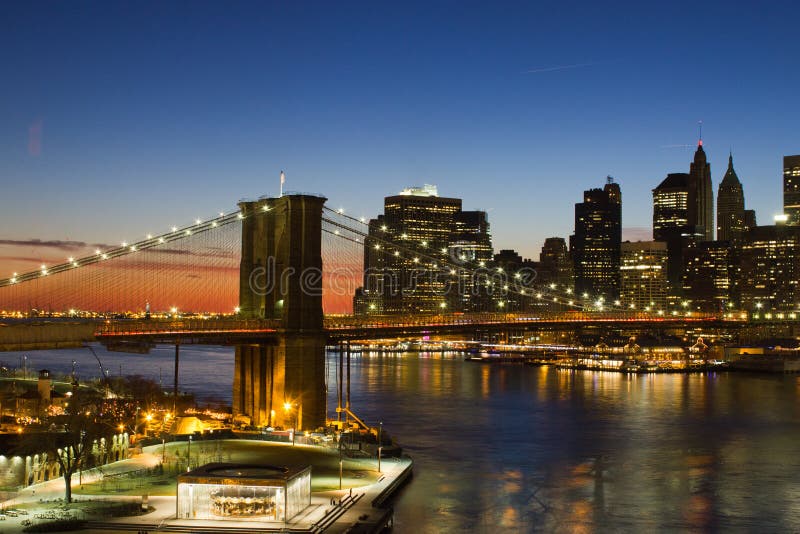Brooklyn Bridge at Sunset in New York City Stock Photo - Image of lower ...