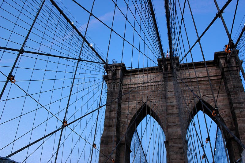 Brooklyn Bridge Tower and Cables, with Sky Stock Photo - Image of ...
