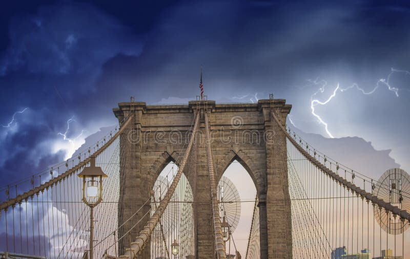 The Brooklyn Bridge Under a Coming Storm, New York City Editorial Stock ...