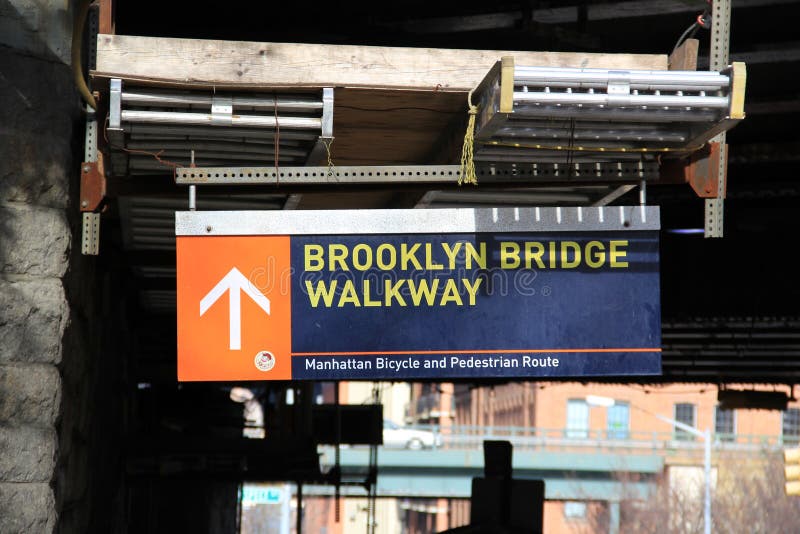 Brooklyn Bridge Walkway Sign Stock Image - Image of commercial ...