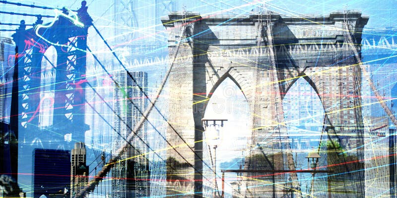 Bridges of Manhattan stock illustration. Illustration of monochrome ...