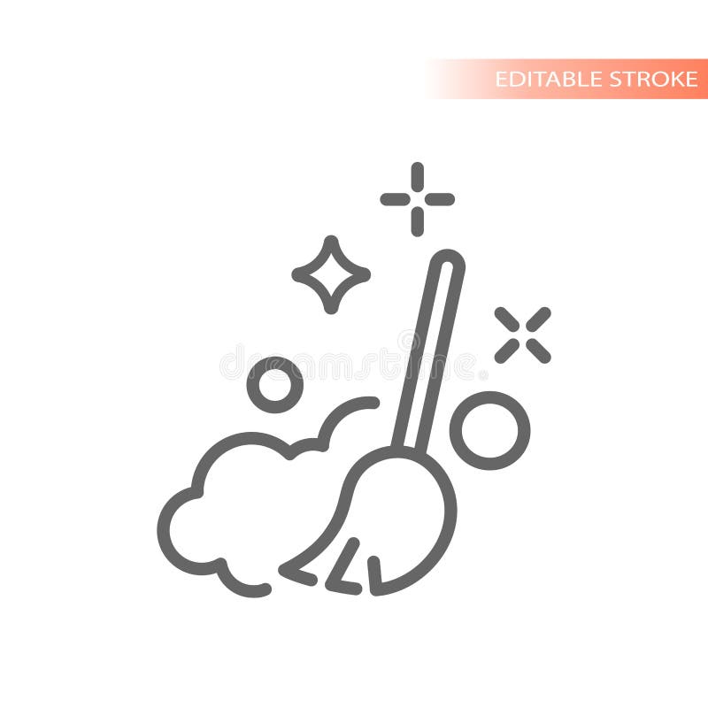 Broom and Dust Cleaning Line Vector Icon Stock Vector - Illustration of ...