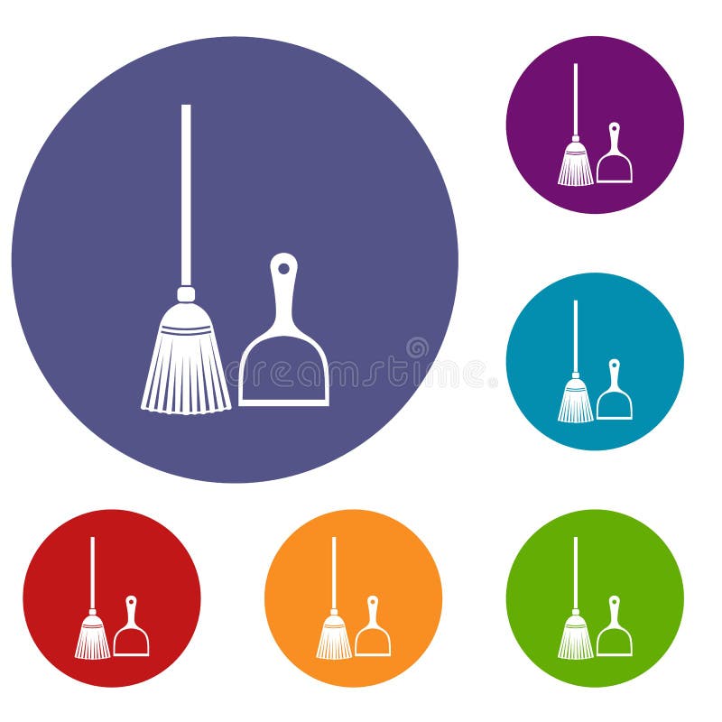Broom and Dustpan Icons Set Stock Vector - Illustration of household ...