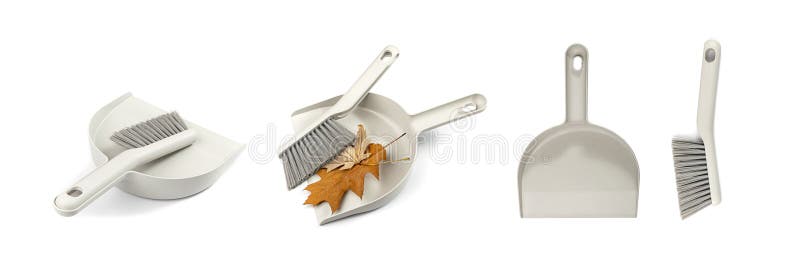 Broom and Dustpan Isolated, Grey Plastic Dust Pan with Brush for Carpet ...