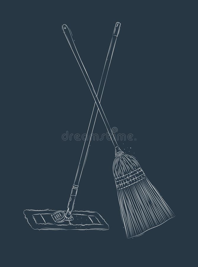 Broom and Flat Mop Composition Blue Stock Vector - Illustration of ...