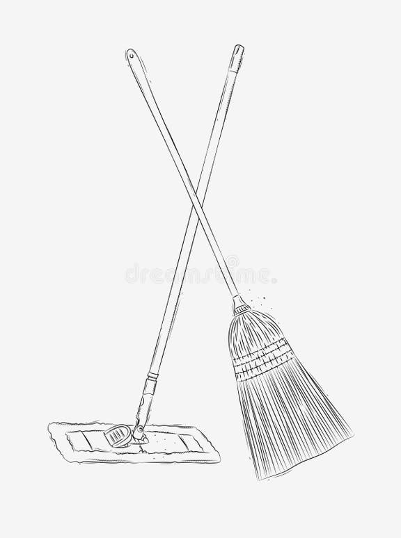 Broom and Flat Mop Composition Stock Vector - Illustration of vacuuming ...