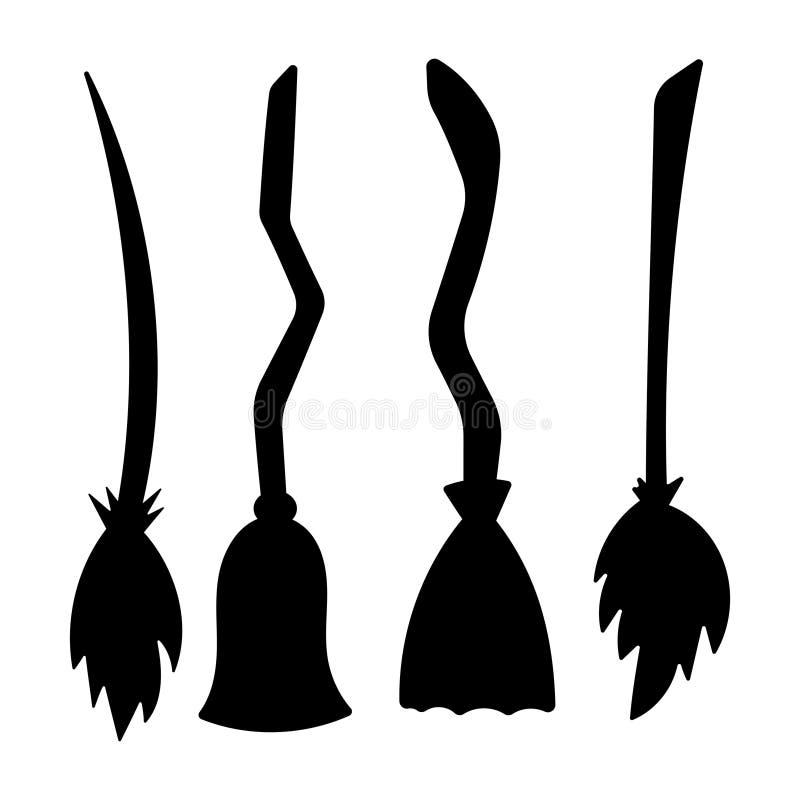 Broom Halloween Fly Magic Black Set Elements Stock Vector ...