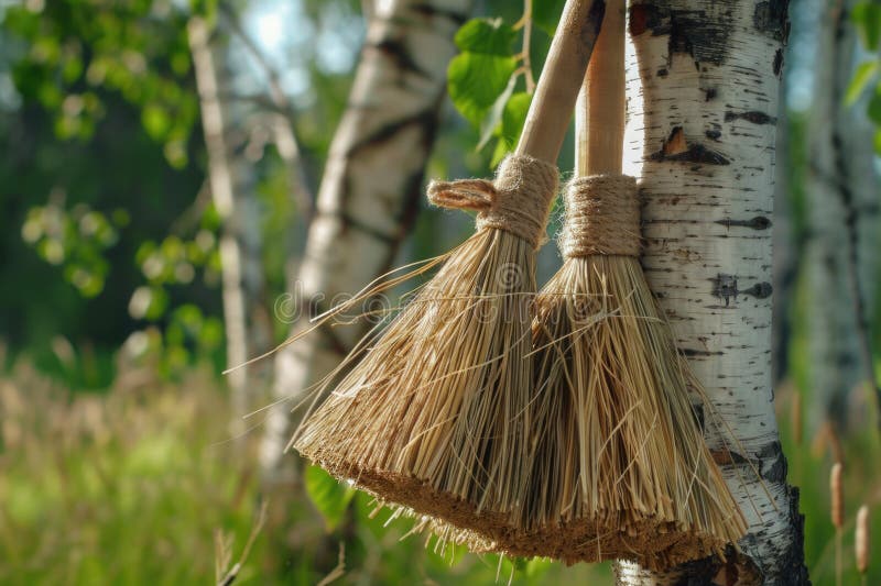 A Broom Hangs from a Tree Branch in a Dense Forest, Great for Nature ...