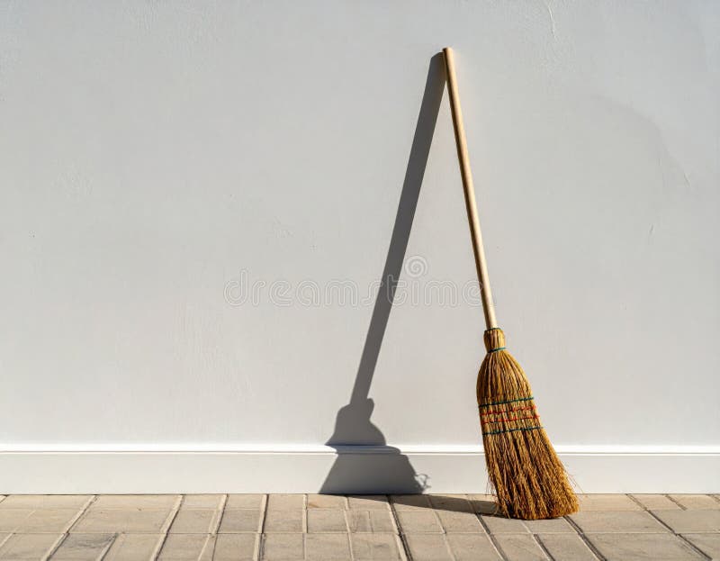 Broom Leaning Against a Wall Outdoors Stock Illustration - Illustration ...