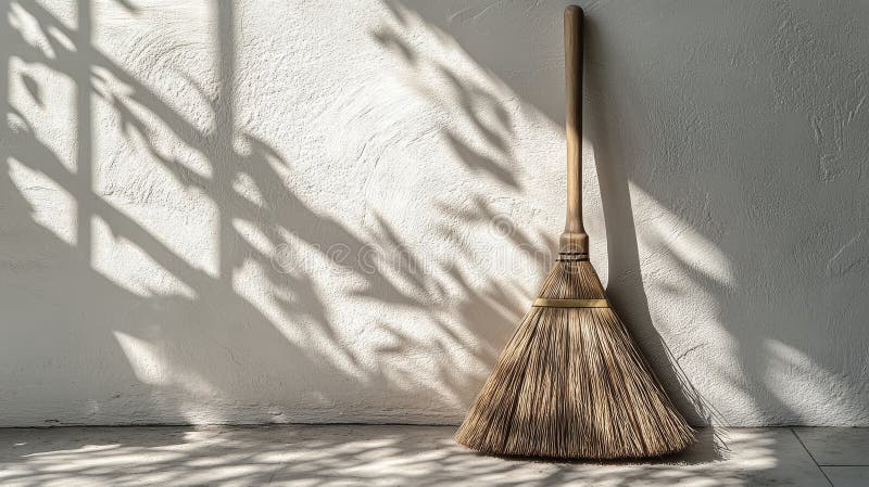 Natural Light Casts Shadows Broom Resting Against Wall Bright Indoor ...