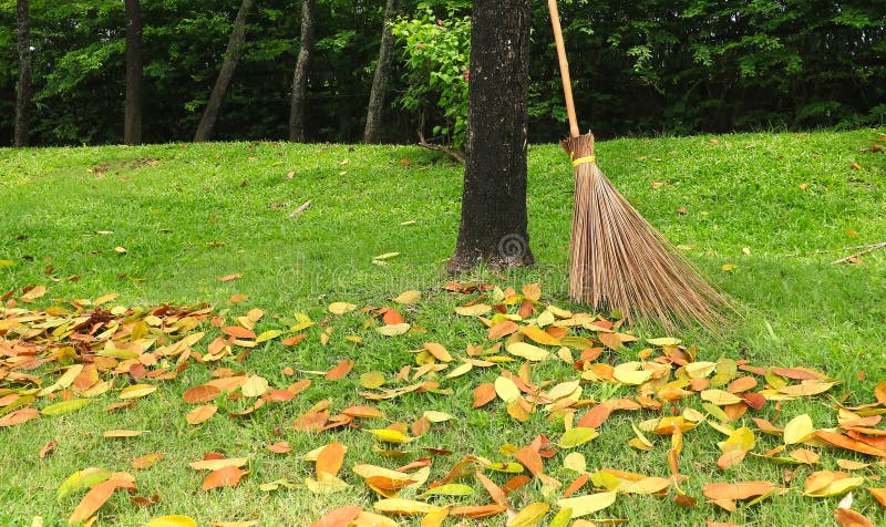 Leaf broom in the garden stock image. Image of dust, holding - 38726783