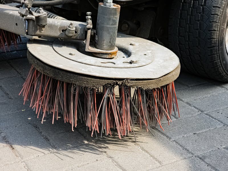 Broom of Road Sweeper Car Machine Close-up. Concept Clean Streets from ...