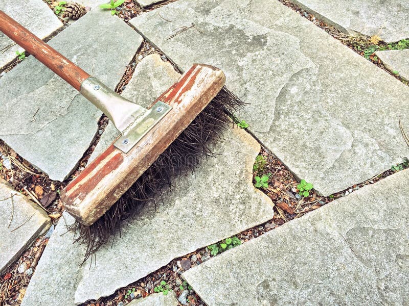 Broom on Stone Path in the Garden Stock Image - Image of gardening ...