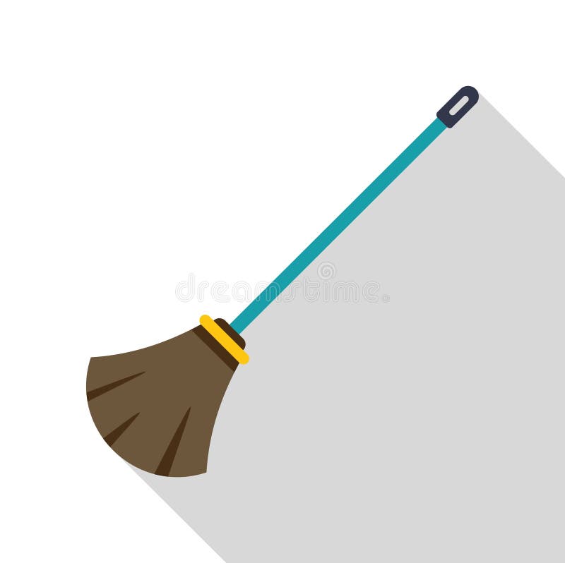 Broom for Sweeping Floors with Long Shadow Icon, Flat Style Stock ...