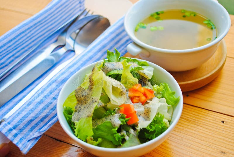 Broth and salad stock image. Image of close, dinner, bowl - 30439459