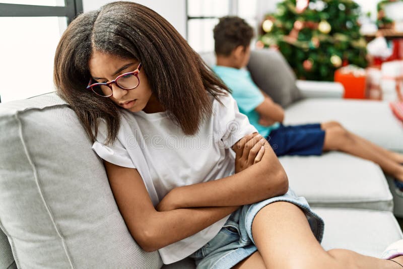 Brother and Sister Angry Having Problem Sitting on Sofa at Home Stock ...
