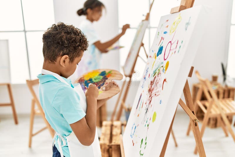 Brother and Sister Concentrate Drawing at Art Studio Stock Photo ...