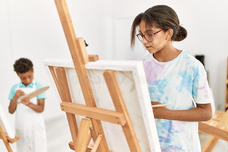 Brother and Sister Concentrate Drawing at Art Studio Stock Image ...