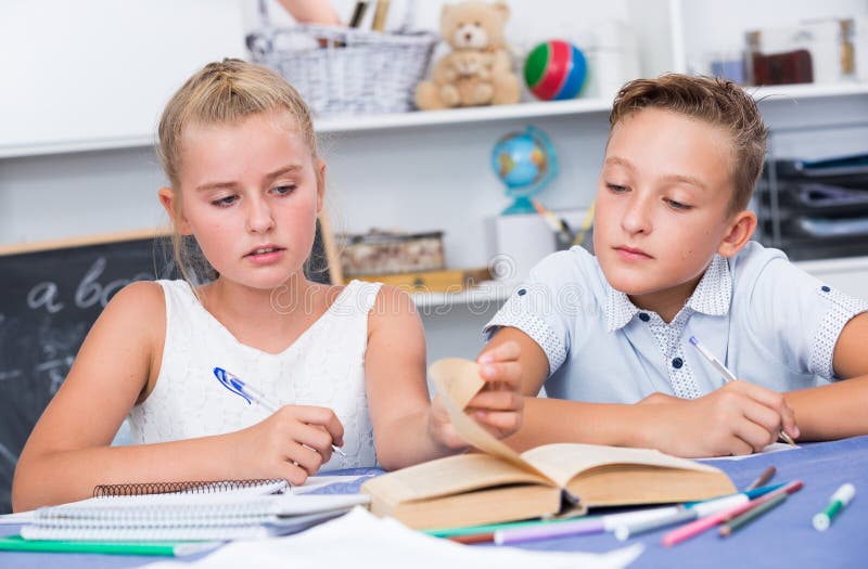 Brother with Sister are Doing Homework Stock Photo - Image of smiling ...