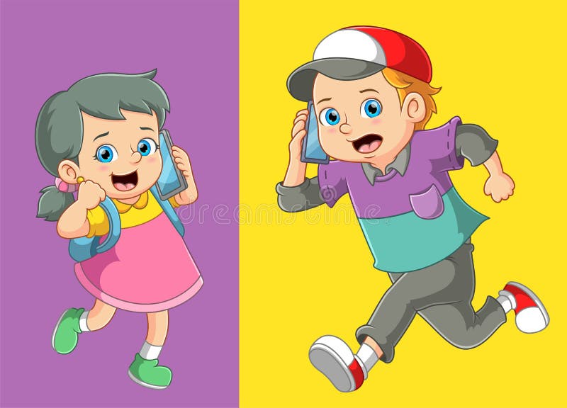 Brother and Sister Having a Conversation on the Telephone Stock Vector ...