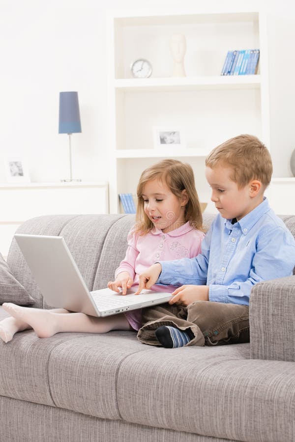 Brother and Sister with Laptop Stock Image - Image of cute ...