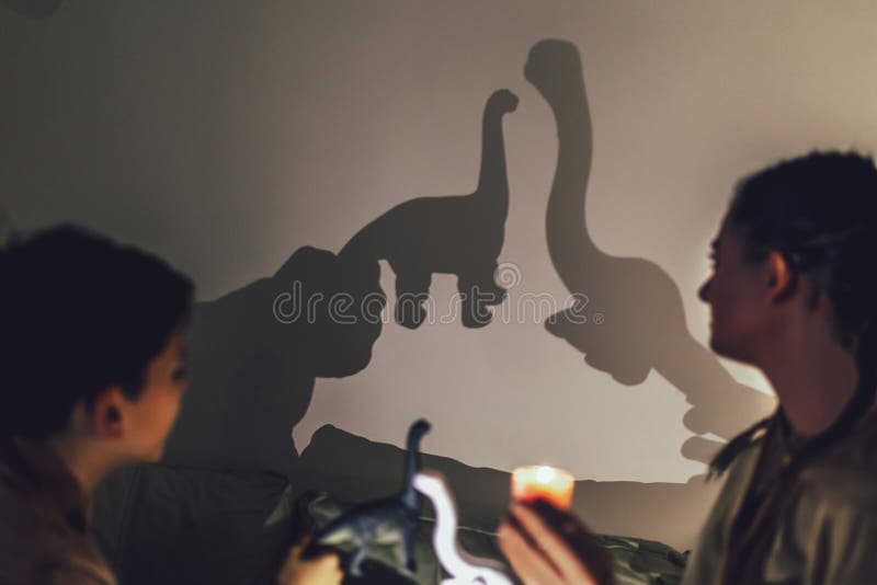 Brother and Sister Playing with Shadows at Home Stock Image - Image of ...
