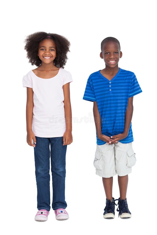 Smiling Brother and Sister Compare Their Size Stock Photo - Image of ...