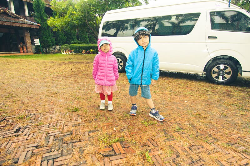 Brother and Sister Preparing for Road Trip Stock Image - Image of child ...
