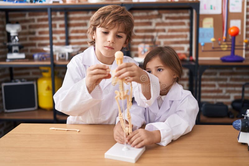Brother and Sister Students Having Anatomy Lesson at Laboratory ...