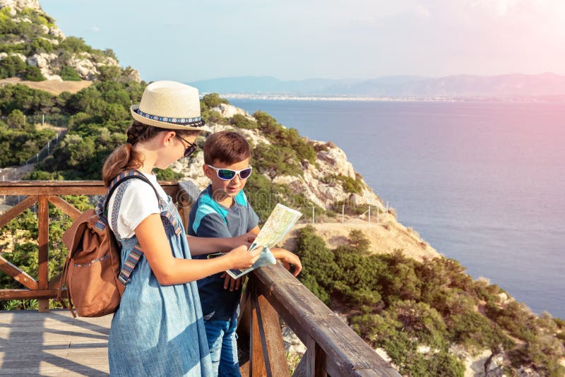 Brother and Sister Travel through the Mountains Stock Photo - Image of ...