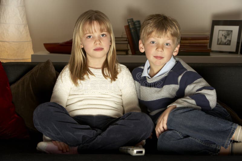 Brother and Sister Watching Television Stock Image - Image of colour ...
