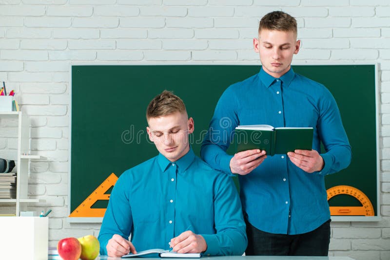 Brother Support. Twin Boys in Uniform on Lesson. Brothers in College or ...