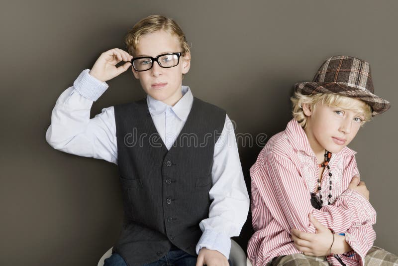 Brothers On Brown Background Stock Photo - Image of blue, kids: 28833462