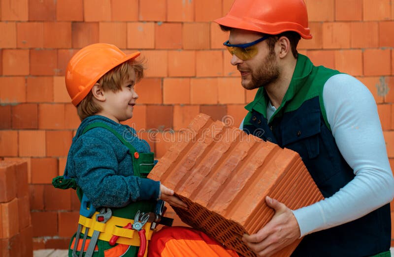 Brothers are Building Together. Brbuilder Work with Brick Layer. Early ...