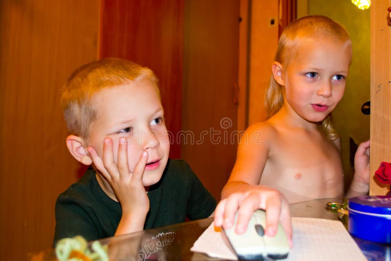 Brothers are Playing on the Computer Stock Photo - Image of excitement ...
